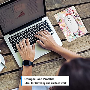 Atufsuat Small Mouse Pad, Mini Pad 6 x 8 In, Thick Rubber Waterproof Mat, Cute Mousepad for Women Men Kids Wireless Laptops Keyboard Tray Home Office Travel, Floral Pink Flowers Multicolor