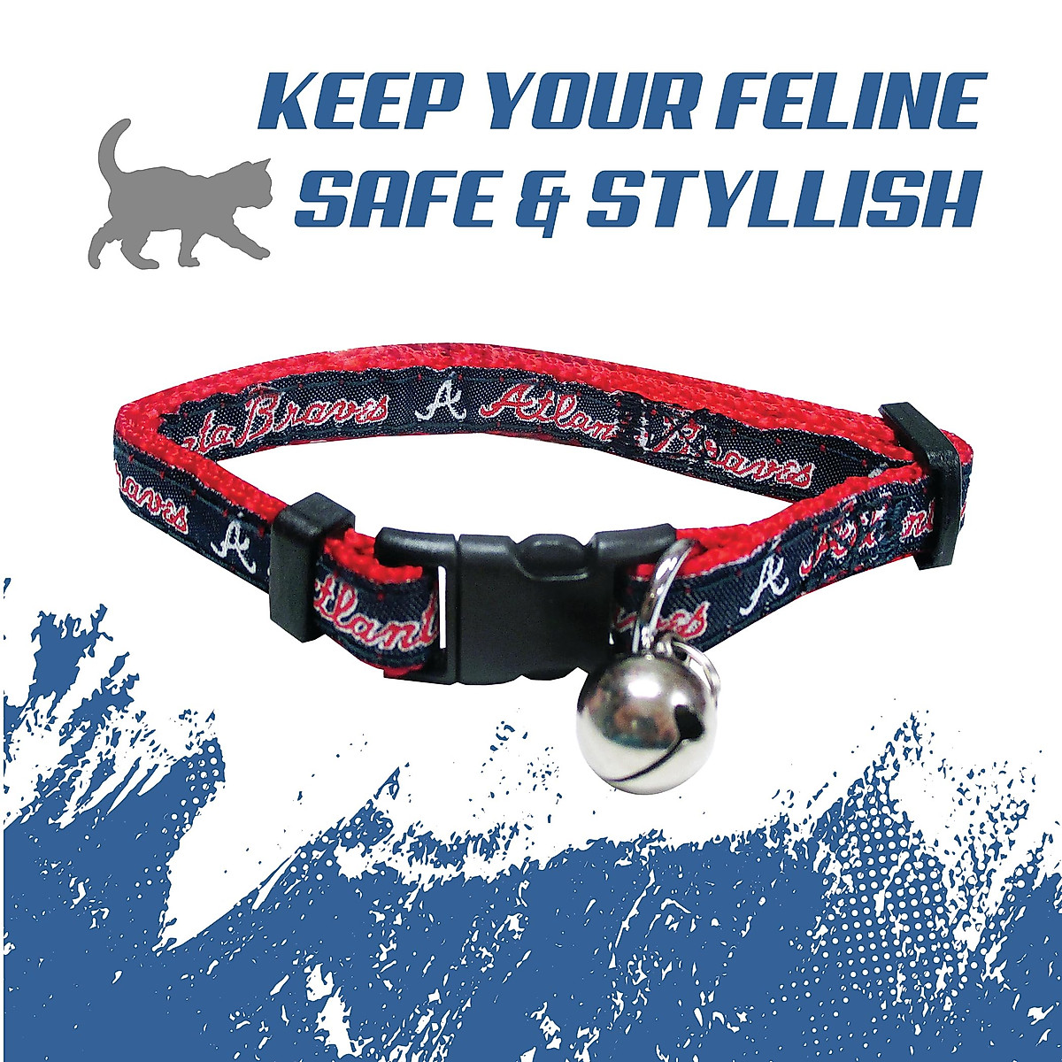 MLB CAT COLLAR. - ATLANTA BRAVES CAT COLLAR. - Strong & Adjustable BASEBALL Cat Collars with Metal Jingle Bell
