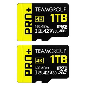 TEAMGROUP A2 Pro Plus Card 1TB x 2 Pack Micro SDXC UHS-I U3 A2 V30, R/W up to 160/110 MB/s for Nintendo-Switch, Steam Deck, Gaming Devices, Tablets, Smartphones with Adapter TPPMSDX1TIA2V3064
