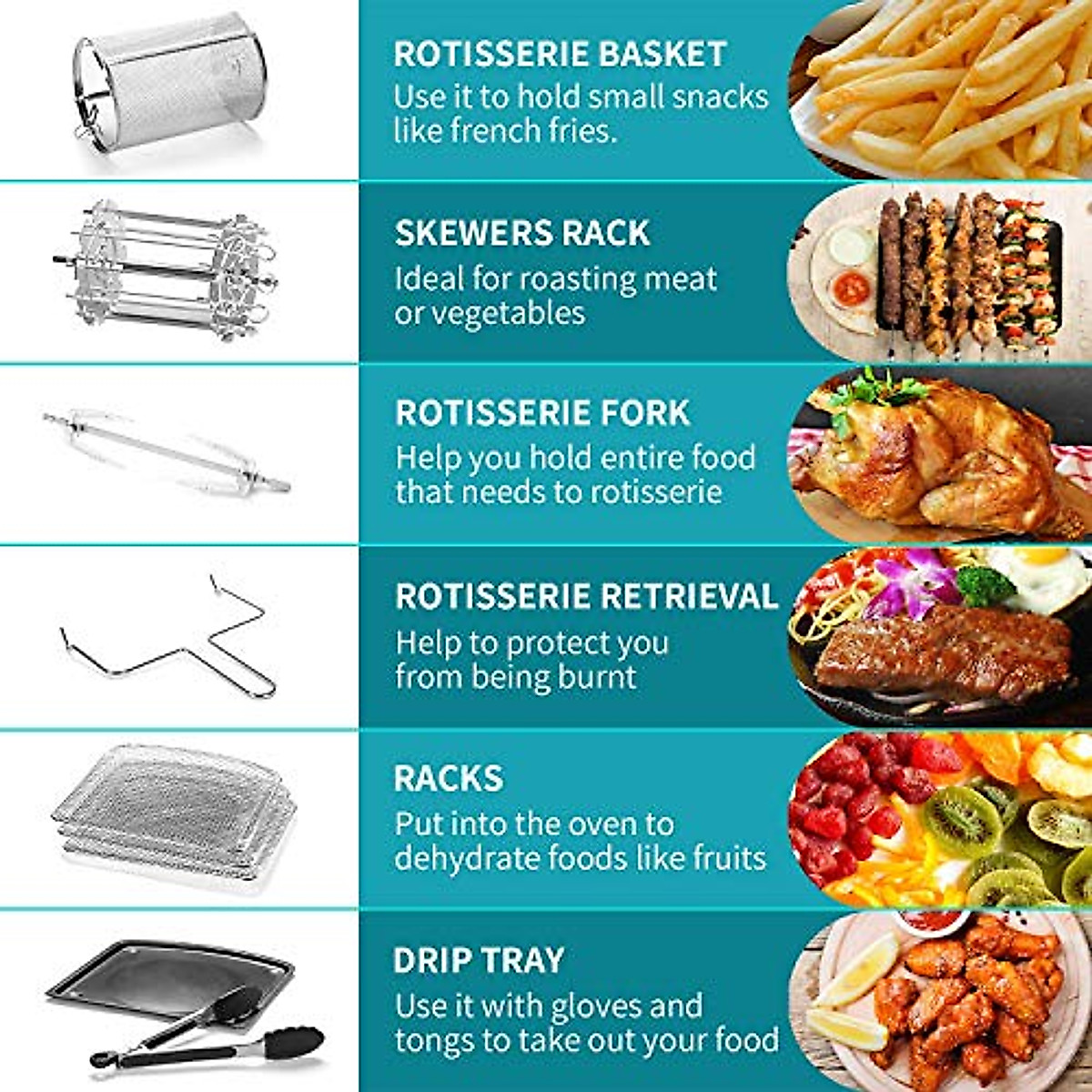 Ultrean Air Fryer oven, 12.5 Quart Airfryer Toaster Oven with Rotisserie,Bake,Dehydrator,Auto Shutoff and 8 Touch Screen Preset, 8 Accessories & 50 Recipes