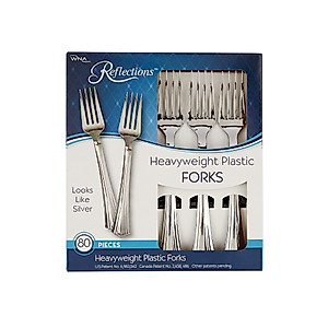 WNA Reflections Heavyweight Plastic Utensils, Fork, Silver, 80/box