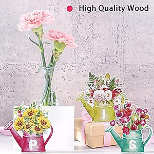 6 Pcs Spring Wooden Block Signs Spring Table Decor Watering Can and Flowers Wood Signs Rustic Farmhouse Spring Decor for Home Spring Table Centerpiece Wall Pediments for Home Farmhouse Tabletop