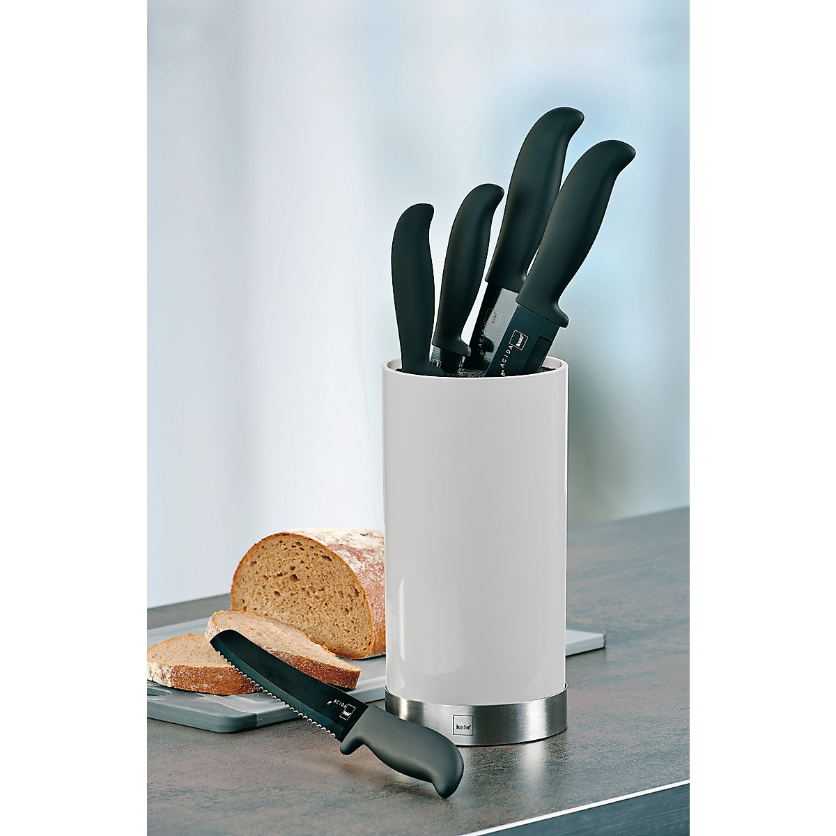 Kela Knife block Acida 6 pieces of PP plastic/steel in white, 34.5 x 11 x 11 cm