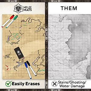 Melee Mats DND Map Starter Kit for Dungeons & Dragons Game - 24” x 36" 3 Pack Double Sided, Wet/Dry Erase Battle Terrain Grid - Ultimate Tabletop Board Gaming Experience with Accessories