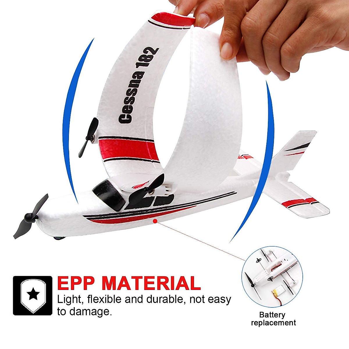 Remote Control Plane, 2.4Ghz 2 Channel RC Plane Ready to Fly,DIY RC Airplane Toy Durable EPP Foam Built-in 3-Axis Gyro System, Easy to Fly RC Aircraft for Beginners Kids and Adults(Two Batteries)
