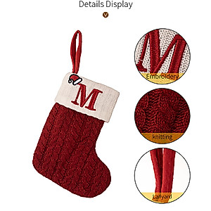 Zocvyi 7 inch Mini Cute Knit Monogram Embroidered Christmas Stocking Personalized Initial Christmas Stocking Family Holiday Xmas Party Decor Christmas Decorations-M-Red