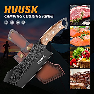 Huusk Collectible Knives Set Viking Knife & Meat Cleaver Knife with Belt Sheath and Gift Box