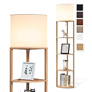 ATAMIN Alvis Edge 72" Floor Lamps for Living Room Decor, Tall Lamp for Bedroom, Modern Corner Shelf Lamp, Sturdy Floor Lamp with Shelves, Standing Lamp with Book Shelves, LED Lamp Shelf(Natural Wood)