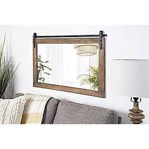 Kate and Laurel Cates Farmhouse Horizontal Wood Framed Wall Mirror, 40 x 26, Rustic Brown, Barn Door-Inspired Rustic Mirrors for Wall