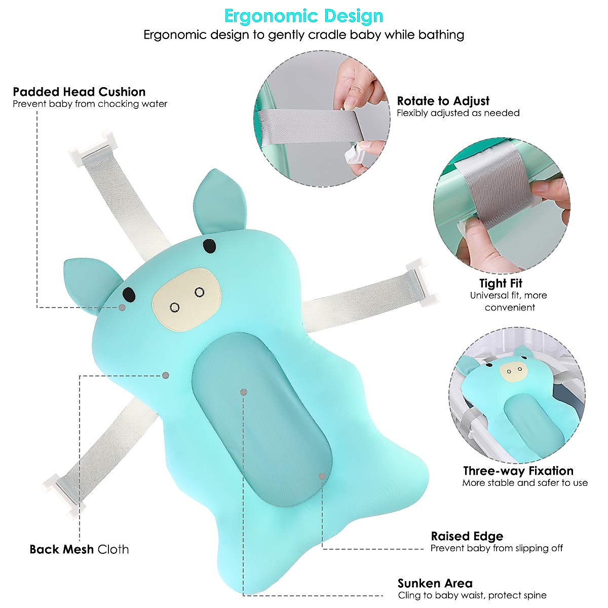 SH-RuiDu Baby Bath Cushion, Newborn Infant Bathtub Support Cushion Lounger Anti-Slip Soft Bath Tub Cushion Seat Support for 0-12M Boys Girls