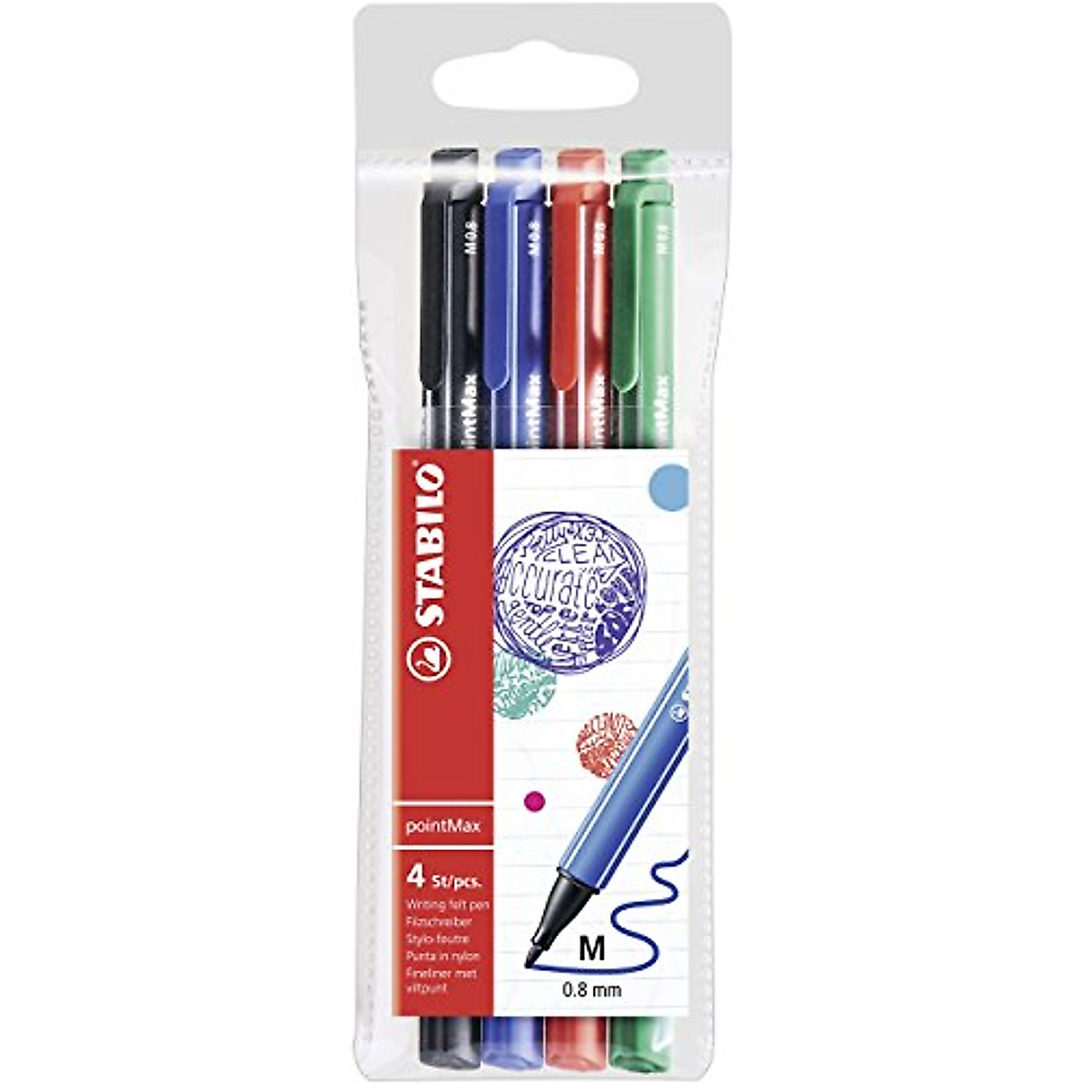 STABILO Nylon Tip Writing Pen pointMax - Wallet of 4 - Assorted colors
