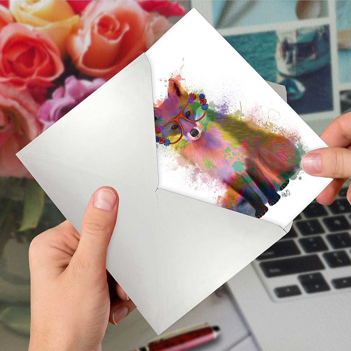 The Best Card Company - 1 Happy Birthday Card with Envelope - Adorable Colorful Animals, Fun Kids Notecard - Funky Rainbow Wildlife Fox C4948ABDG