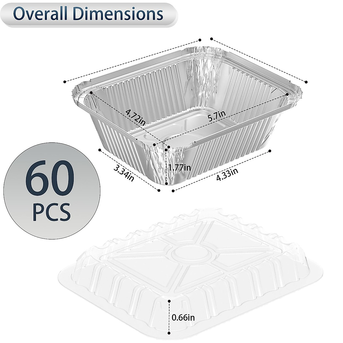 iHomeSet 60 Pack 1 lb Rectangular Disposable Aluminum Foil Pan 16 oz Take Out Food Containers with Clear Plastic Dome Lids, for Catering, Baking, Roasting Food