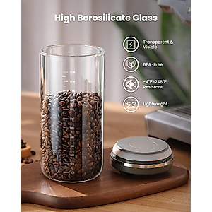 One-Press Button Coffee Canister with Airtight Lid, Borosilicate Glass Coffee Container with PP Silicone Lid, Food Storage Container for Grounds Coffee, 1lb Beans, Flour, Cereal, Sugar