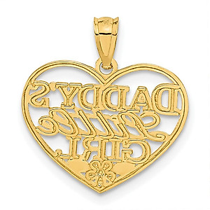 14k Yellow Gold Polished Sparkle Cut Daddys Little Girl Love Heart Pendant Necklace 18mm Jewelry for Women
