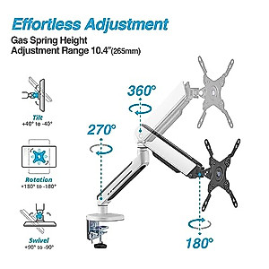 AVLT Single 27”-45” RGB Gaming Monitor Arm Desk Mount Built-in 20 Lighting Modes Touch Button Control Fits Flat/Curved/Ultrawide Monitor Height Swivel Tilt Rotation Adjustable Monitor Stand -White