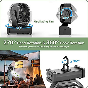 vidihill 20000mAh Personal Fan with LED Light, Auto-Oscillating Desk Fan with Remote & Hook, Rechargeable Battery Operated Camping Fan with Timer, 4 Speeds USB Fan for Camp Travel Jobsite…