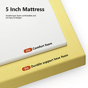 WYGMAV Queen Mattress 5 Inch Mattress Base Foam Bed Mattress Queen Size Bed Mattresses for Comfort and Pressure Relief with Washable and Removable Zipper Cover, Bed-in-a-Box, Medium Firm, White