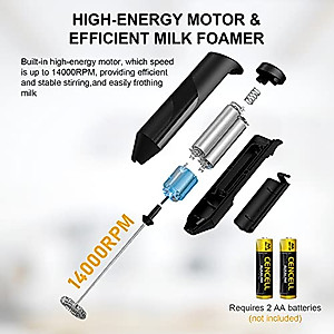 COKUNST Electric Milk Frother Handheld with Stainless Steel Stand Battery Powered Foam Maker, Whisk Drink Mixer Mini Blender For Coffee, Frappe, Latte, Matcha, Hot Chocolate