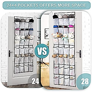 Shappy 4 Pack Over The Door Shoe Organizer 28 Large Mesh Pockets Shoe Rack Over Door Hanging Shoe Rack Organizer Holder Door Shoe Rack Hanging for Closet with 16 Metal Hooks for Men Women Kids, White