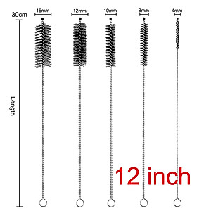 Straw Cleaner Brush Extra Long 12 inch, 10 PCS Straw Cleaner Brush Bristles Diameter (4+8+10+12+16mm) for Cleaning Straws, Pipe, Sippy Cup and Bottle
