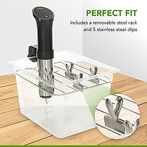 Sous Vide Container 12 Qt Compatible with Anova All Models,Breville Joule, Instant Pot Sous Vide Cooker, Includes Universal Silicone Lid - Removable Rack with 5 Stainless Steel Clips-Insulation Sleeve