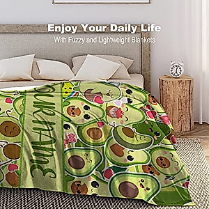 Custom Name Avocado Blanket Gifts, 40"x30" Avocado Print Throw Blankets, Personalized Flannel Fuzzy Soft Plush Blanket for Girls Boys, Gifts for Avocado Lovers, Cozy Throw Blanket for Sofa Bed Couch