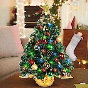 AGIRL Tabletop Christmas Tree 22 Inch Mini Artificial Christmas Tree with 30 LED String Lights, Star Tree, Tabletop Small Xmas Tree for Holiday Indoor DIY Christmas Decor
