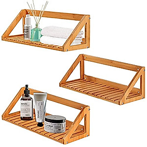 NIUXX Floating Shelves Wall Mounted, 3Pcs Solid Bamboo Wall Hanging Rack Holder, Wall Storage Shelves for Bedroom, Living Room, Bathroom, Kitchen, Office Decor