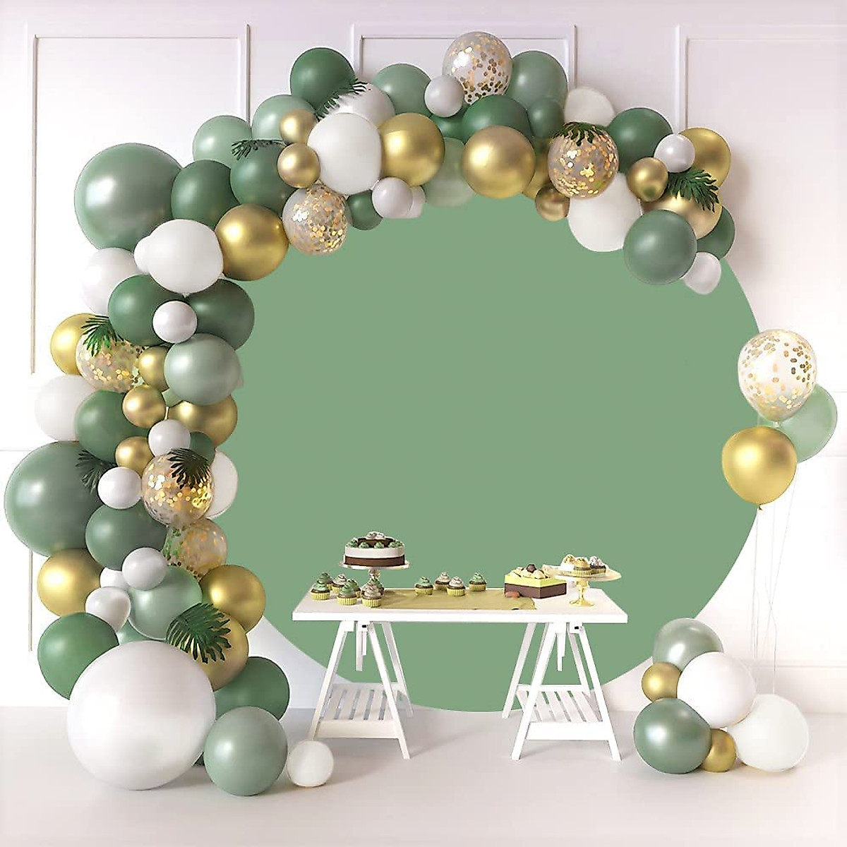 DORCEV 7.2x7.2ft Sage Green Round Backdrop Cover Polyester Solid Green Circle Backdrop Balloon Arch Cover for Party Kids Baby Shower Gender Reveal Birthday Party Bridal Shower Wedding Party Decor Prop