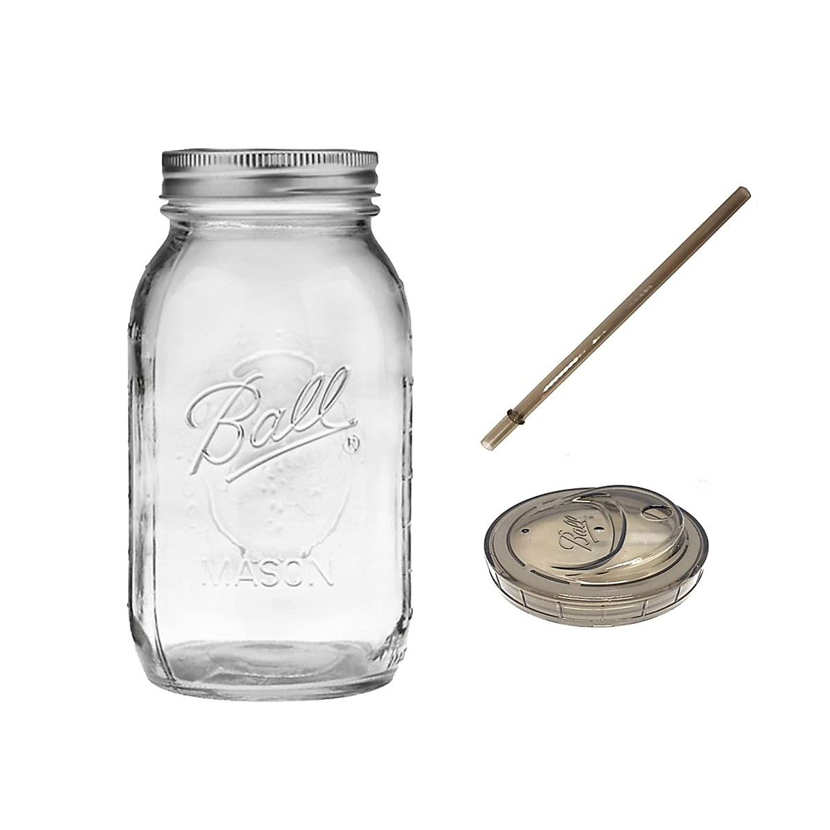 Regular Mouth Quart 32-Ounces Ball Mason Drinking Jar With Ball Sip & Straw Lid - Fits Regular Mouth Mason Jars - For Smoothies, Milk Shakes, Protein Shakes, Iced Coffee, Tea & Dishwasher Safe