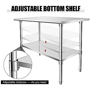KODOM Food Prep Stainless Steel Table 36" x 18", Heavy Duty Workbench with Adjustable Under Shelf, Commercial Worktable for Kitchen, Restaurant, Home and Hotel