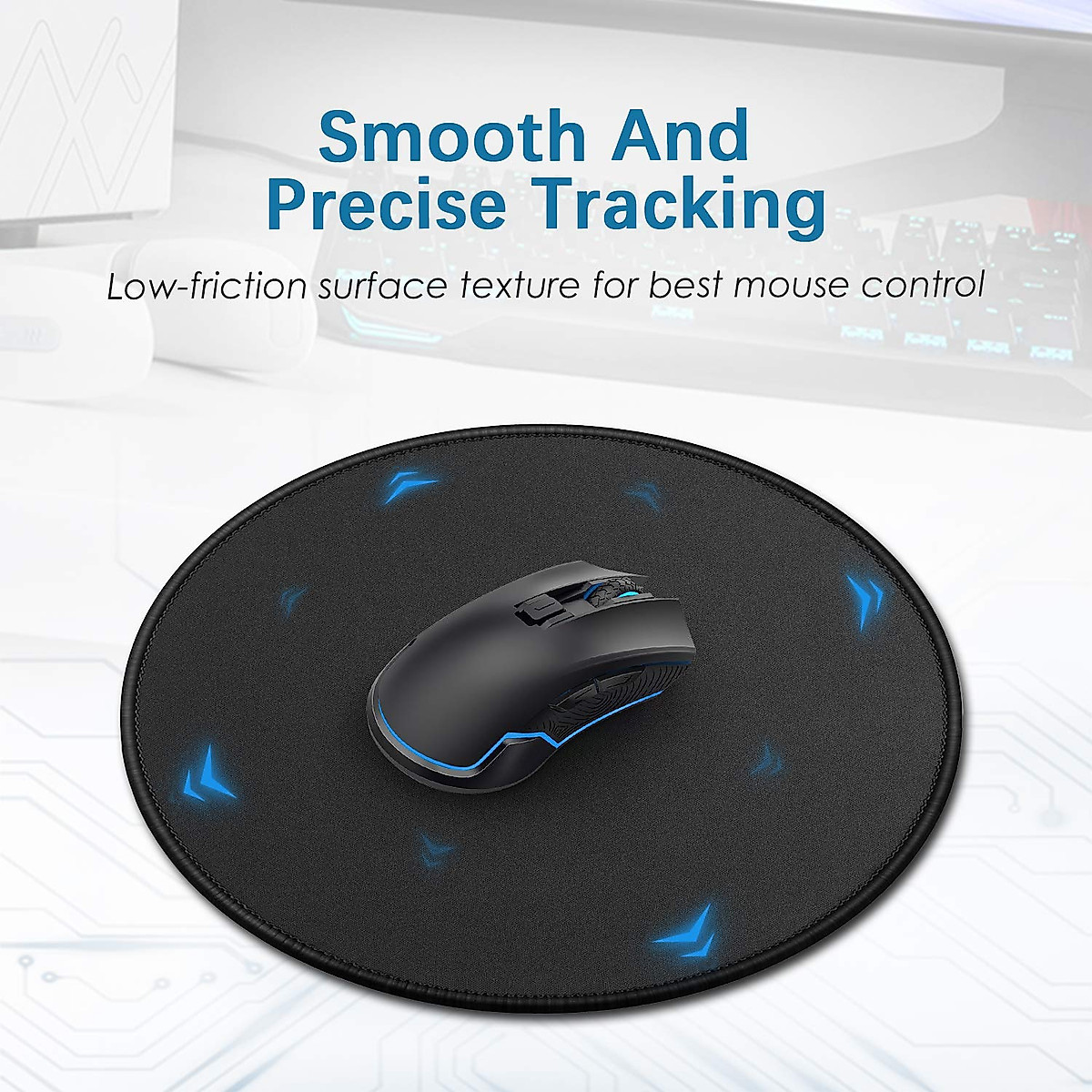 Round Mouse Pad with Stitched Edge Premium-Textured Non-Slip Rubber Base Mouse Mat Mousepad for Office & Home, Black (8.7 x 8.7 x 0.12Inch)