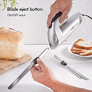 VonShef Electric Knife 10 Inch – Serrated Carving Knife Set with Storage Case – Interchangeable Stainless Steel Blades – For Turkey, Meat, Bread, Vegetables, Fruit - 150W