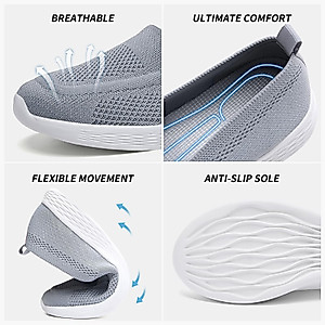 ZZS Womens Slip On Walking Shoes Lightweight Breathable Casual Low-Top Flats Memory Foam Mesh Loafers Soft Mesh Knit Comfortable Shoes,Light Grey 8