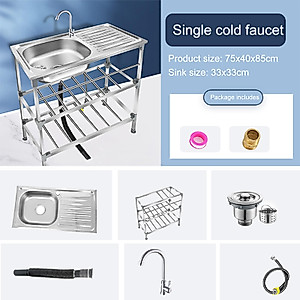 KARFER Utility Sink, Free Standing Single Bowl Commercial Restaurant Kitchen Sink with Storage Shelve and Workbench for Garage Restaurant Kitchen Laundry Room