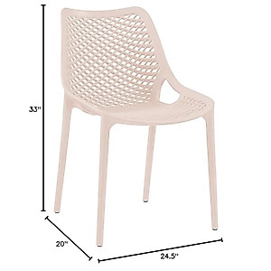 Meridian Furniture 328Pink Modern | Contemporary Patio Dining Chair with Polypropylene Plastic, Weather Resisting for Indoor or Outdoor Use, Set of 4, 20" W x 24.5" D x 33" H, Pink