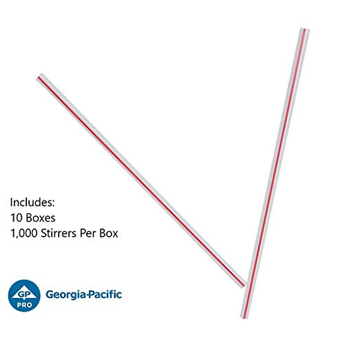 Dixie 5" Unwrapped Hollow Plastic Stirrer Straws by GP PRO (Georgia-Pacific) White/Red Stripe, HS5CC, 1 000 Count (1000 Stirrers Per Box 10 Boxes Per Case)
