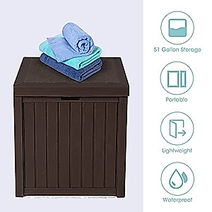 SUNVIVI OUTDOOR Patio Storage Box, 51 Gallon Small Deck Boxes Outdoor Waterproof Patio Cushion Storage Outside Container for Pool Towel, Garden Tools, Toys, Brown