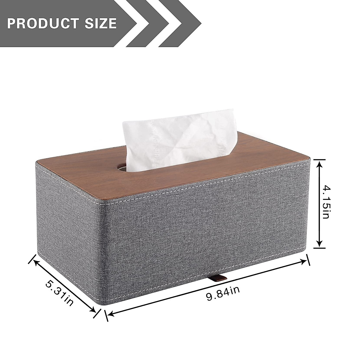 XNONE Tissue Box Cover Rectangle Kleenex Box Holder PU Leather Facial Organizer with Magnetic Bottom,Decorative Napkin Caddy for Vanity Dresser Night Stand Table Countertop Home Office Car,Grey