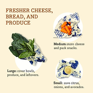 Bee's Wrap Reusable Beeswax Food Wraps Made in the USA, Eco Friendly Beeswax Wraps for Food, Sustainable Organic Cotton Wraps, Assorted 3 Pack (S, M, L), Bees + Bears