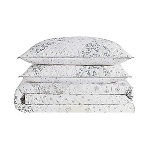 Cottage Classics Kamala Floral Cotton Pieced Quilt Set, King, Grey/Cream