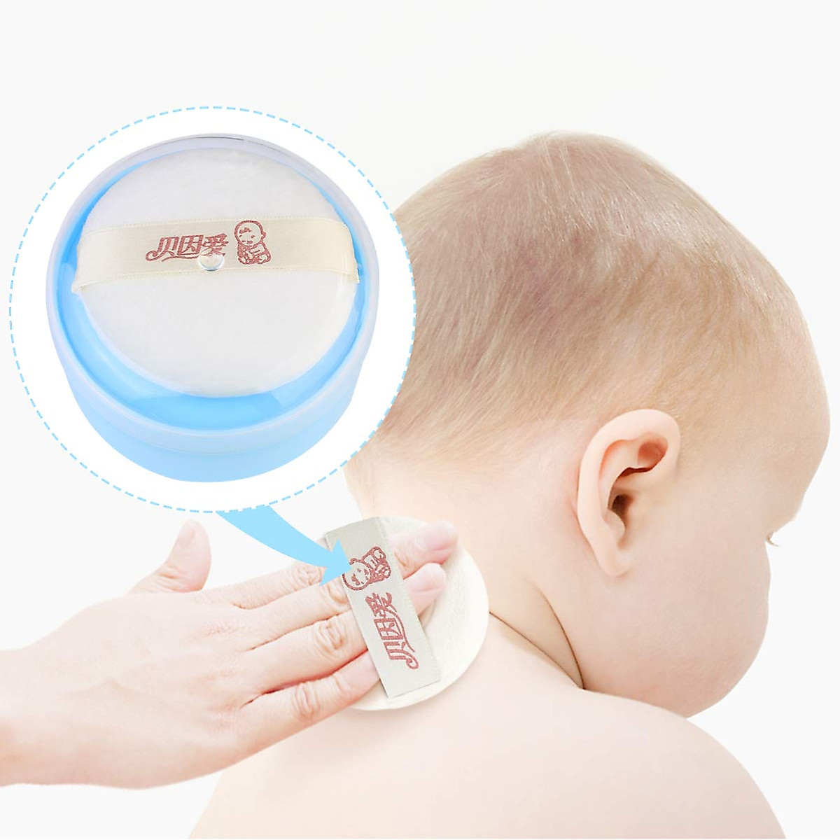 LEORX 1 Set Baby After-Bath Puff Box Portable Empty Body Powder Container Dispenser Case with Sifter and Powder Puffs for Home Travel Use (Blue)