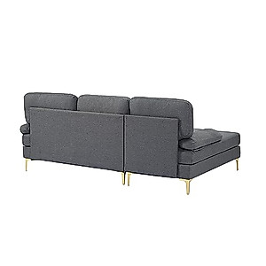 FULife Modern Convertible L-Shaped Corner Sofa for Living Room,Upholstered Accent Modular Sectionals Sofá Couch Bed for Home Office, Dark Gray with Chaise Lounge&Detachable Pillow-Top Armrest