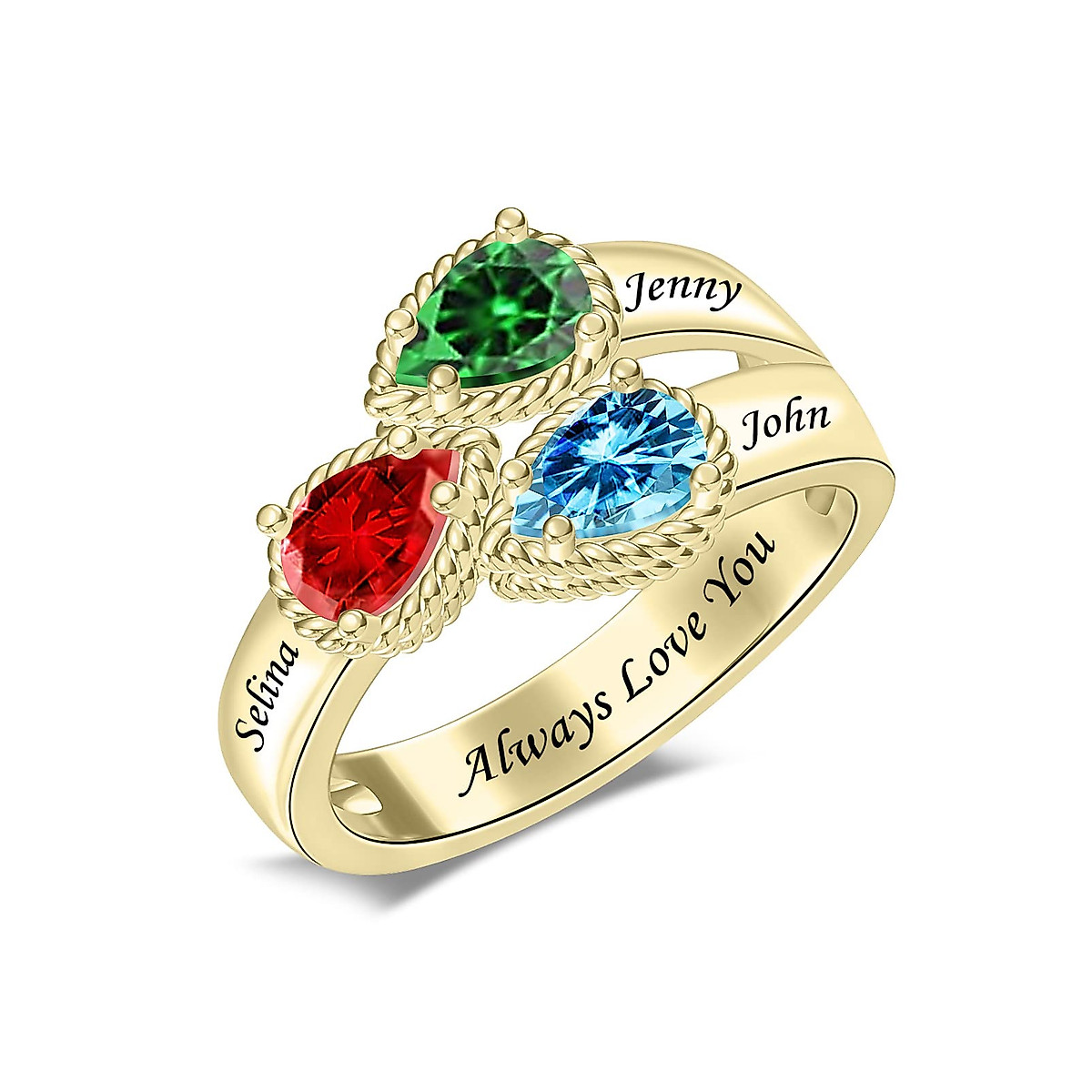 YUYOO Personalized Mothers Ring for Mom with 2-5 Birthstones Custom Mother's Day Rings with Names Family Rings for Mothers (3 stones)