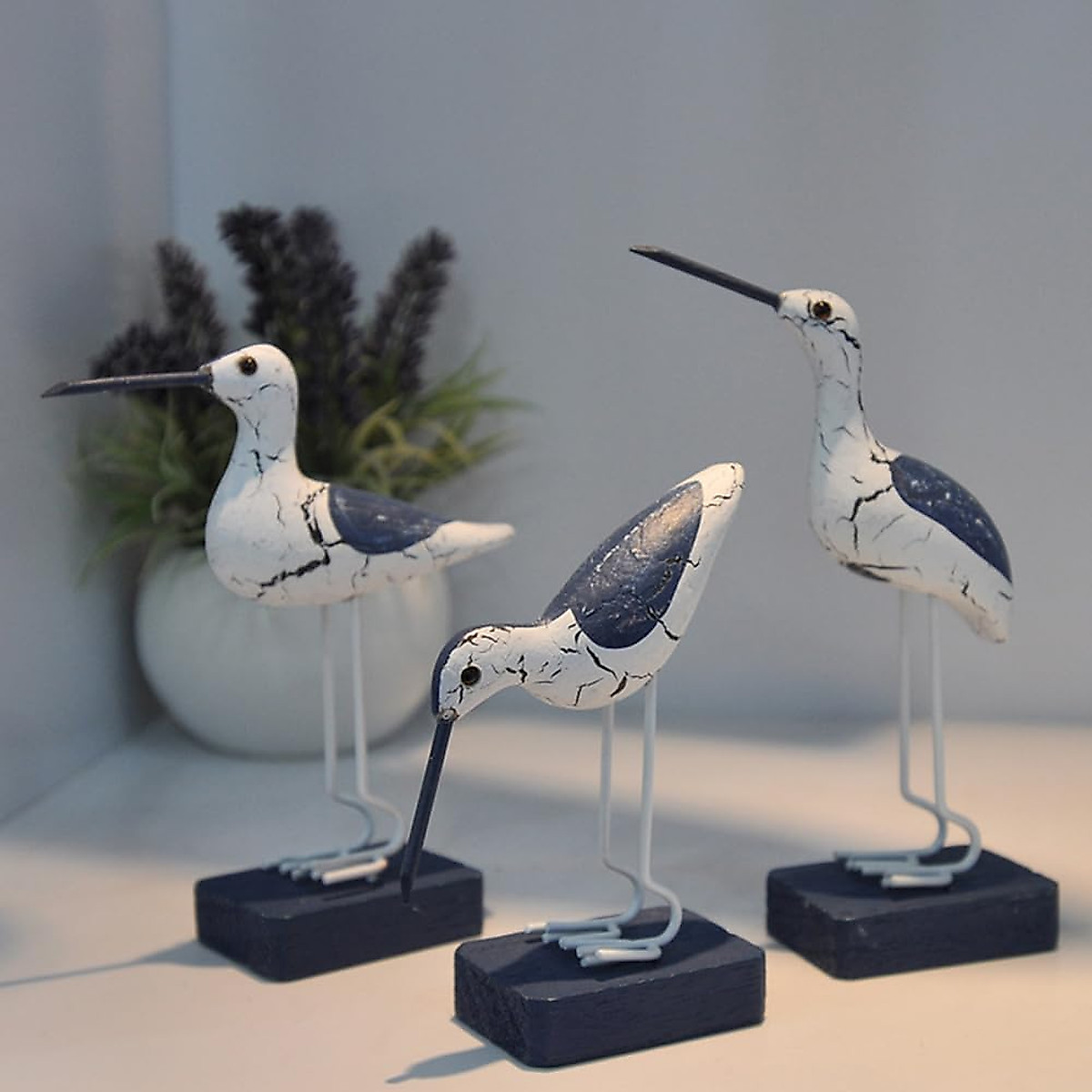 3 Pcs Wooden Seagull Figurine Nautical Decorations Ornaments Mediterranean Style Coastal Beach Garden Room Decoration for Bedroom (Mixed)