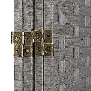 MyGift 4-Panel Room Divider - Vintage Gray Woven Seagrass Folding Private Panel Screens - Partition Wall Dividers, Room Separator, Temporary Wall Screen, 69 x 70-Inch