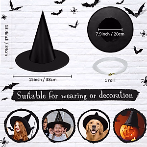 ZMCINER 12 Pcs Halloween Black Witch Hats Decorations Hanging Witch Hats with 100 Yards Rope for Halloween Witch Costume Accessories and Halloween Party Decorations