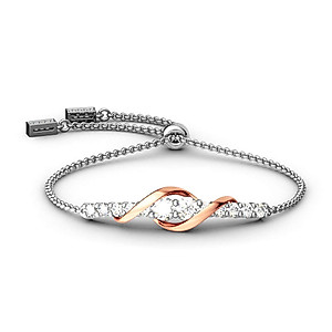 Jeulia 925 Sterling Silver Diamond-Cut Adjustable Boho Bead Bracelet for Women Never Apart White Diamond Bracelet Rope Chain Adjustable Wrist Pull Bracelet Anniversary Wedding Engagement Birthday Fest