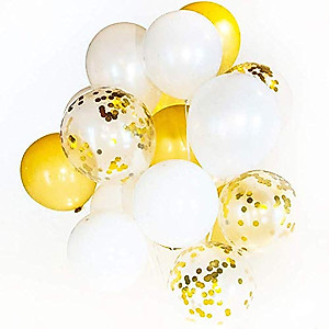 50 Pieces Gold, White and Gold Confetti Balloons | PREFILLED 14 Inch Latex, Metallic, Confetti Balloons for Party, Decorations, Wedding & Bridal (with Ribbon)